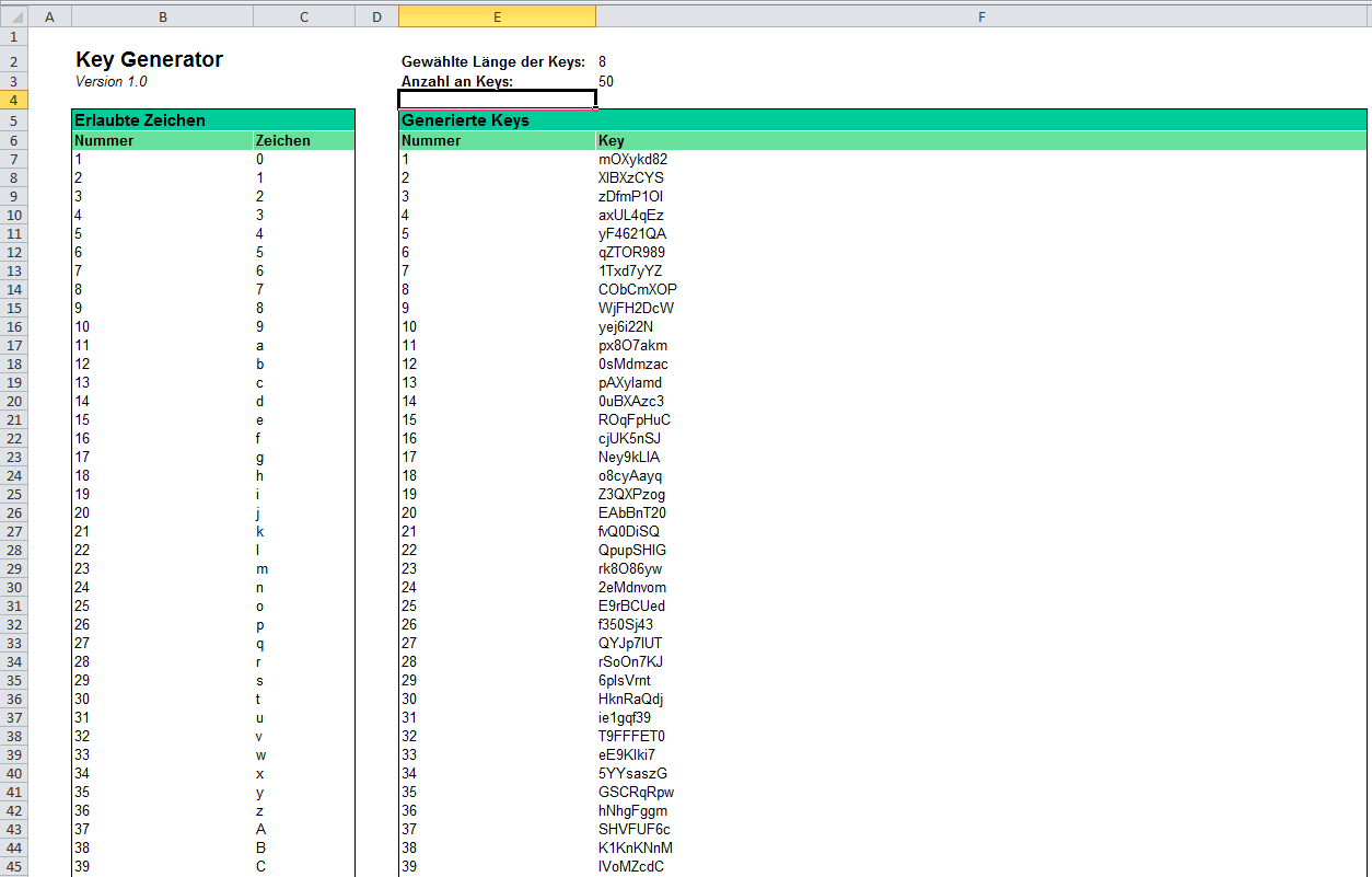 Key Generator für Excel - Keygen um sekundenschnell Passwörter und Keys ...